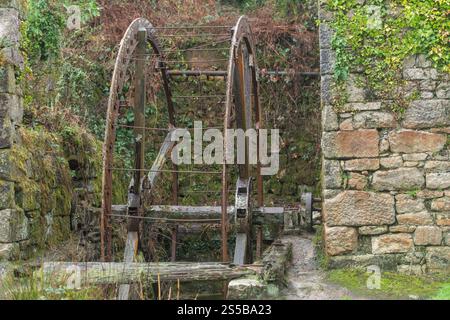 Wheal Arthur water wheel at Tregargus Valley heritage industrial area ...