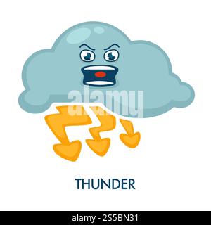 Vector cartoon lightnings and thunder icon set flat design isolated ...