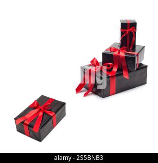 Gift box with red satin ribbon isolated on white background. Valentine ...