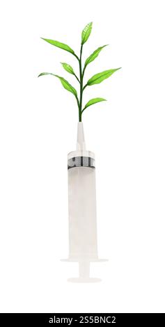 syringe with a small tree isolated on white background. syringe with a ...