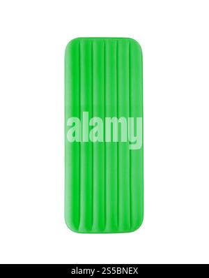 A bright green inflatable raft floating on in a swimming pool Stock ...