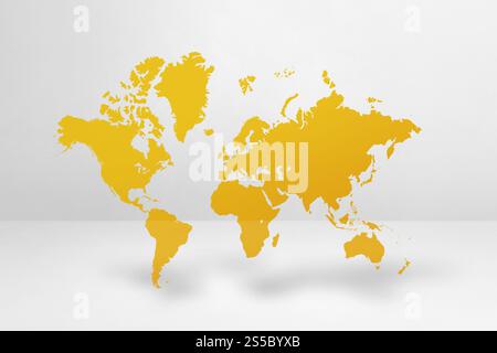 Yellow world map isolated on white wall background. 3D illustration ...