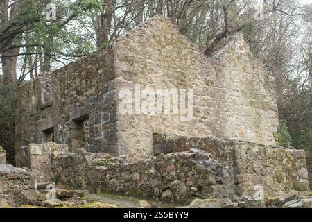 old ruined mill buildings, Tregargus Valley heritage industrial area in ...