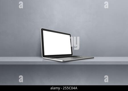 Laptop computer on grey shelf background. 3D Illustration. Laptop ...