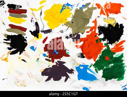artist brush in hand.painted hand holding art brush with orange and ...