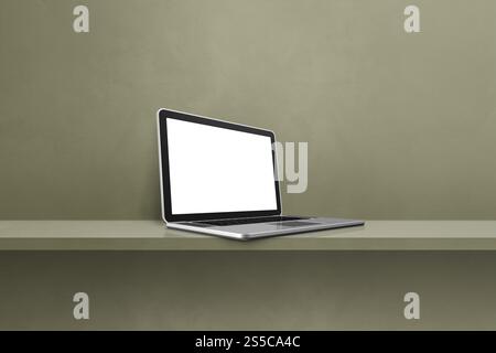 Laptop computer on green shelf. Square background. 3D Illustration ...