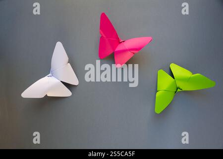 White paper butterfly origami isolated on a blank grey background Stock ...