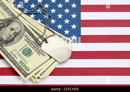 America United States flag and chain dog tags Stock Photo - Alamy