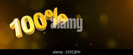100% gold number and flares. 3D illustration isolated on black ...
