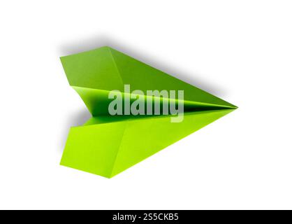 Paper plane on green background Stock Photo - Alamy