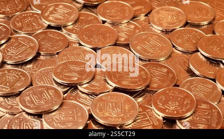 A large pile of coins from a Ukrainian bank. Ukrainian type coins ...