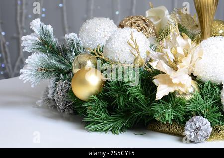 Beautiful composition with Christmas decorations on color background ...