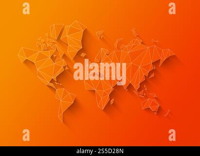 World map shape made of polygons. 3D illustration isolated on a purple ...