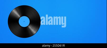 Vinyl record isolated on blue background. Horizontal banner. 3D ...