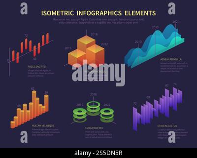 Isometric infographics. Presentation graphics, statistics data layer ...