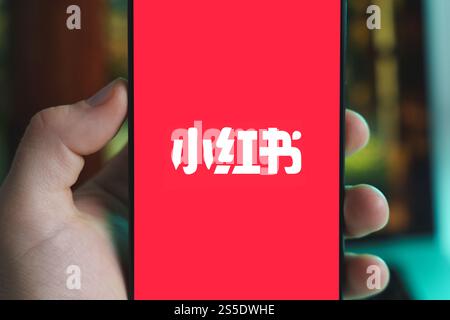 The Rednote e-commerce social networking app logo is seen on a mobile ...