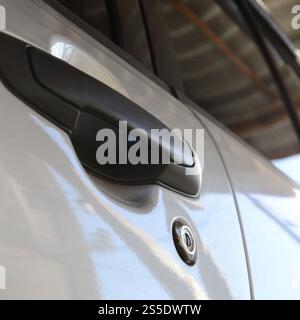 Close up black car door handle. Car equipment. Selective focus Stock ...