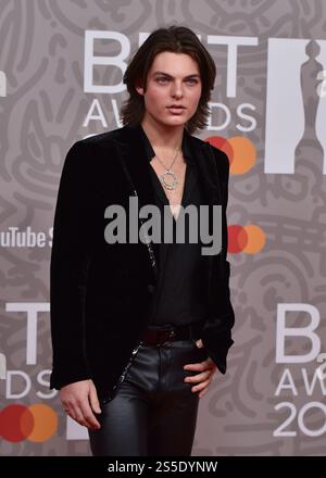 EDITORIAL USE ONLY - Damian Hurley at the 2023 Brit Awards, on February ...