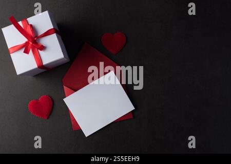 Blank card with gifts for Valentine's Day on red background Stock Photo ...