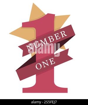 Number one emblemwith stars and ribbons around big numeral isolated ...