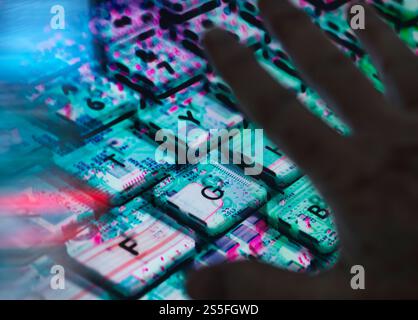 AI technology Landscape, Man typing at laptop with the computer ...