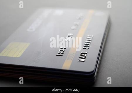 Credit cards that are stacked neatly together,selective focus Stock ...