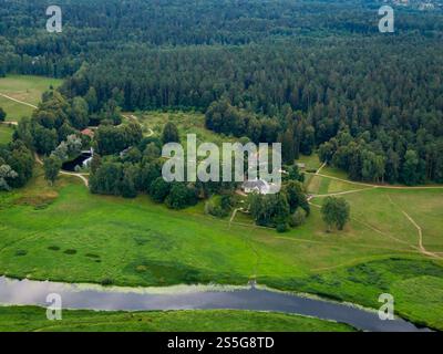 Aerial view of Aleksander Pushkin estate in Mikhaylovskoye reserve ...