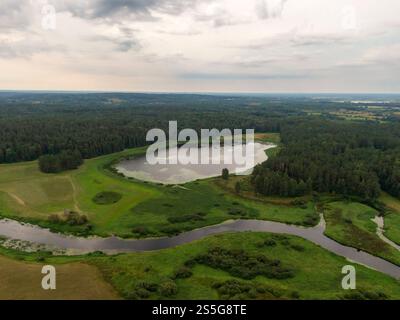 Aerial view of Aleksander Pushkin estate in Mikhaylovskoye reserve ...