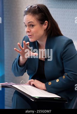 Deputy First Minister Kate Forbes speaks to the media after meeting ...