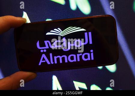 In this photo illustration, the Almarai company logo is seen displayed ...