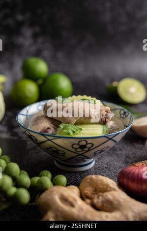 boiled winter melon with pork bone and black mushroom soup on bowl ...