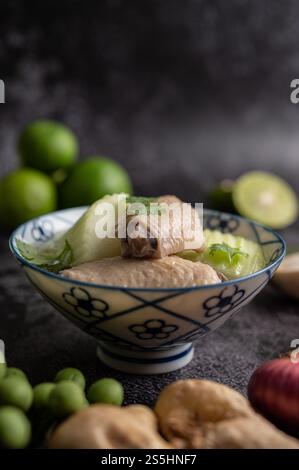 boiled winter melon with pork bone and black mushroom soup on bowl ...