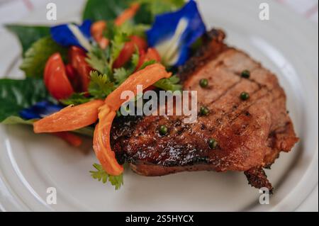 Pork Steak with Tomato, Carrot, Red Onion, Peppermint, Butterfly Pea ...