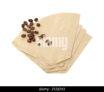 Paper coffee filters and beans isolated on white Stock Photo - Alamy