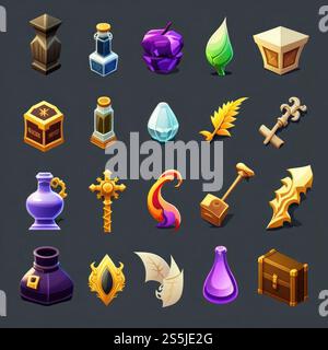 money rpg 2d game icons ai generated. crystal medieval, background ...