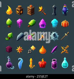 background rpg 2d game icons ai generated. magic design, fantasy ui, gold interface background ...