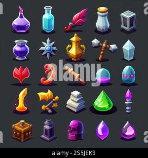 fantasy rpg 2d game icons ai generated. ui gold, interface object ...