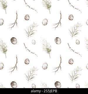Watercolor pussy-willow seamless pattern. Spring branches. Easter ...