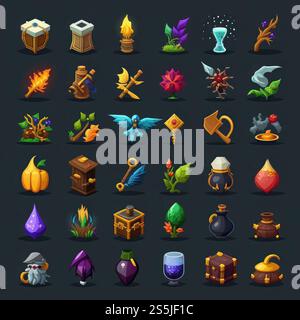 ui rpg 2d game icons ai generated. gold interface, object effect, gem ...