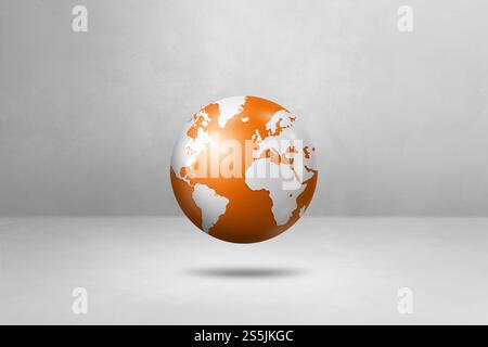 World globe, orange earth map, floating over a white background. 3D ...