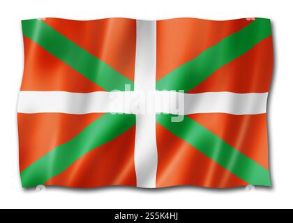 Pays Basque Region flag, France waving banner collection. 3D ...