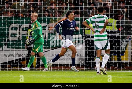 Dundee's Oluwaseun Adewumi celebrates scoring their side's first goal ...