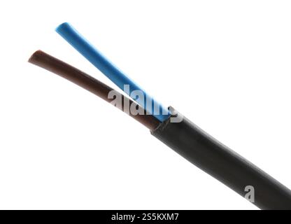 Black stripped electrical wire on light grey background, closeup Stock ...