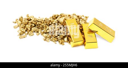 Gold nuggets and bars isolated on white Stock Photo - Alamy
