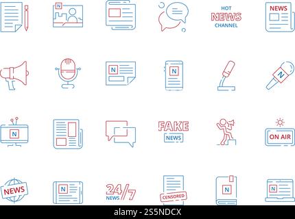Colored news icons. Paper magazine newspaper online articles media ...