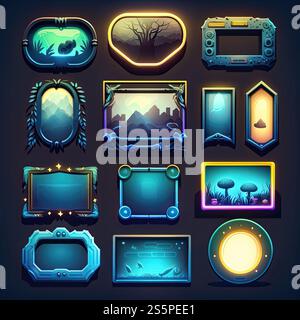 background rectangle frame game ai generated. gui button, element ...