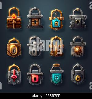 open lock key game ai generated. un flat, pad ui, metal protection open ...