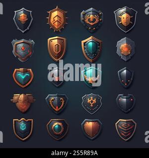fight shield game ai generated. shape steel, badge , security icon ...