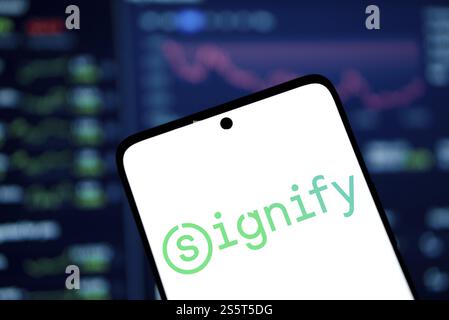 Signify logo is displayed on smartphone. Signify N.V. is a Dutch ...