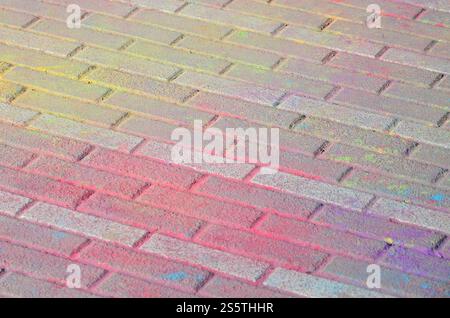 Multi colored earth, paving slabs, powder coated with dry colors at the ...